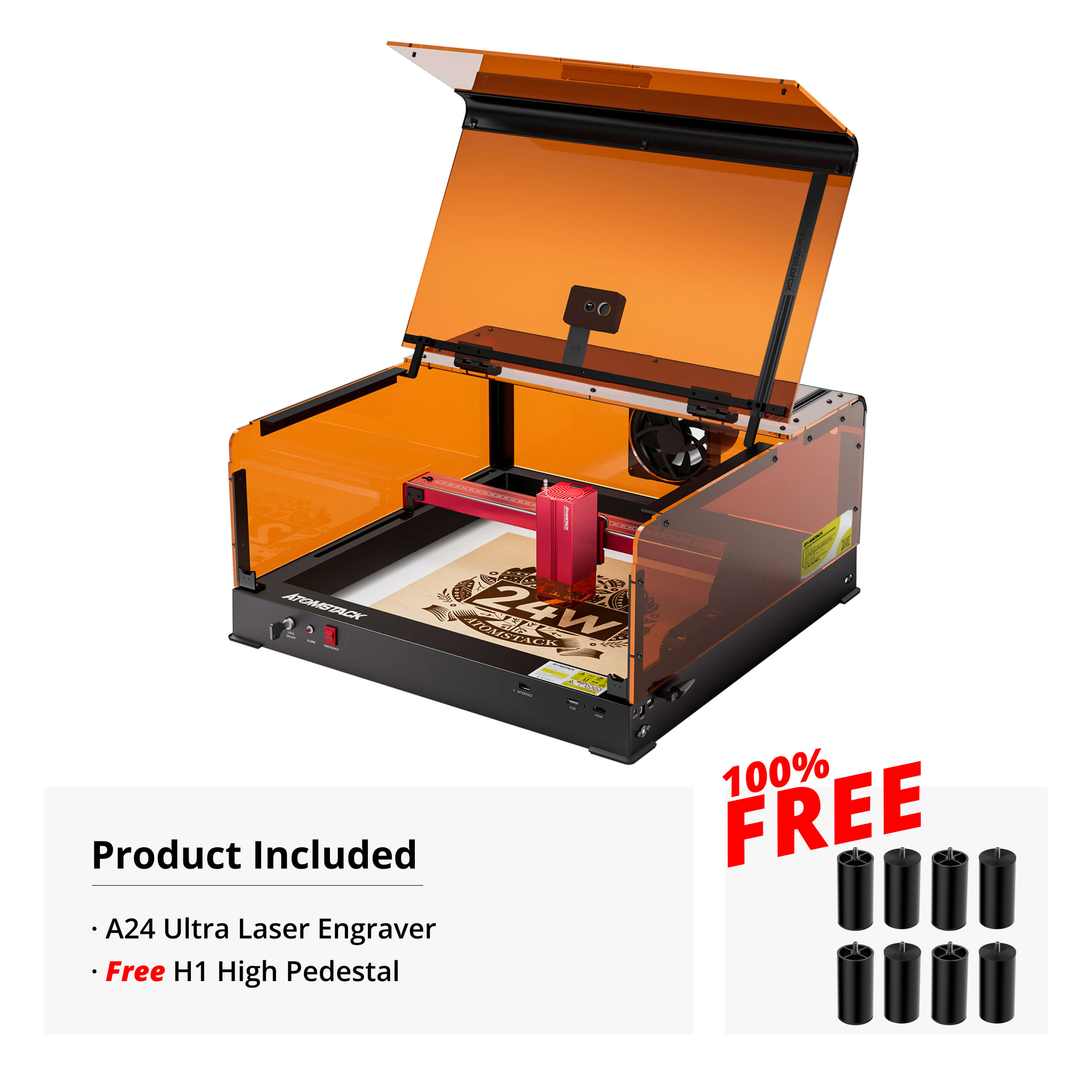 AtomStack A24 Ultra Optical Power 24W Unibody Frame Laser Engraver