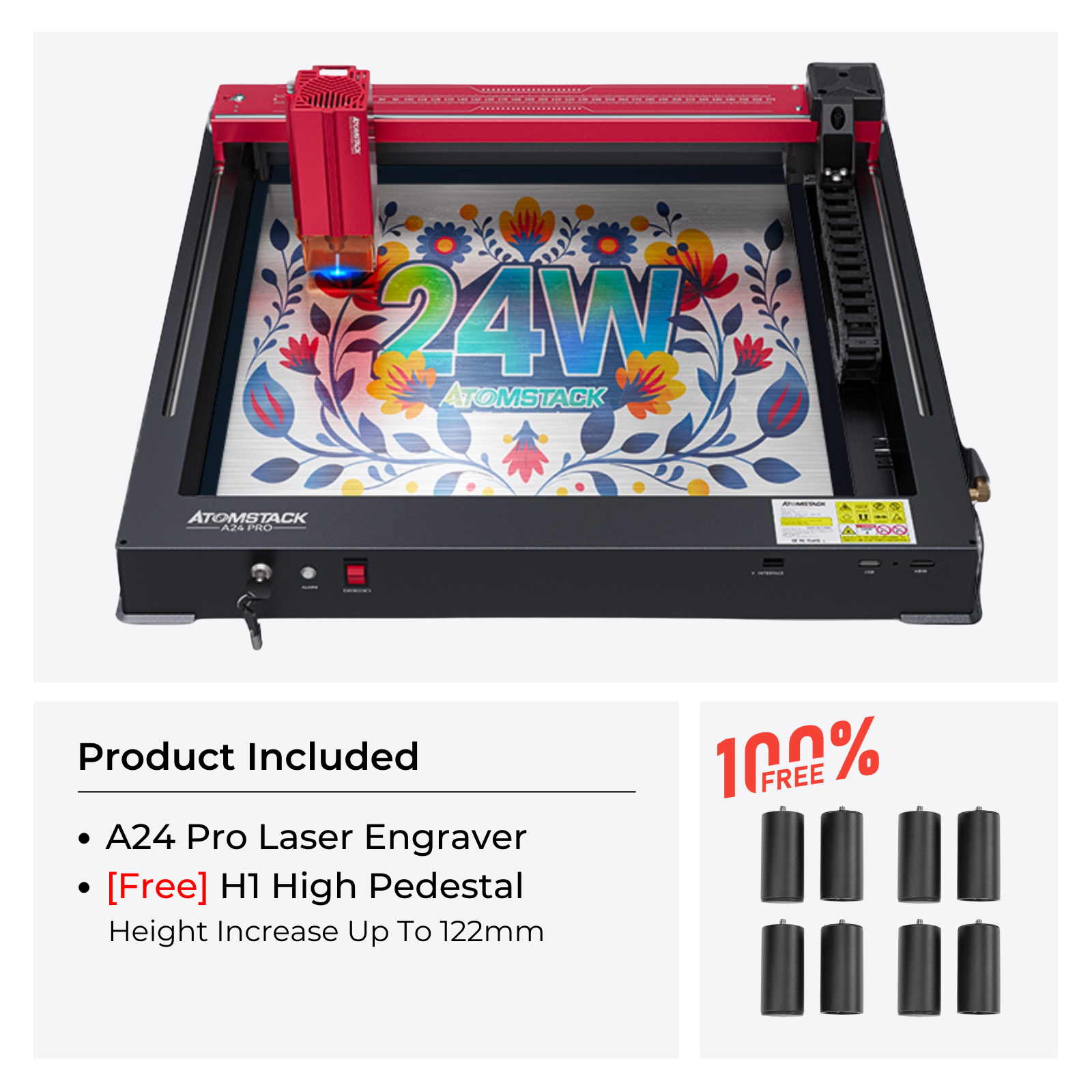 AtomStack A24 Pro Optical Power 24W Unibody Frame Laser Engraver